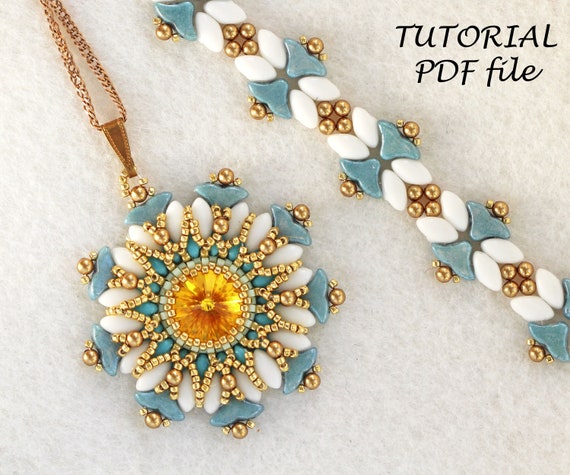 Beaded jewelry tutorial Bracelet & pendant pattern IrisDuo | Etsy
