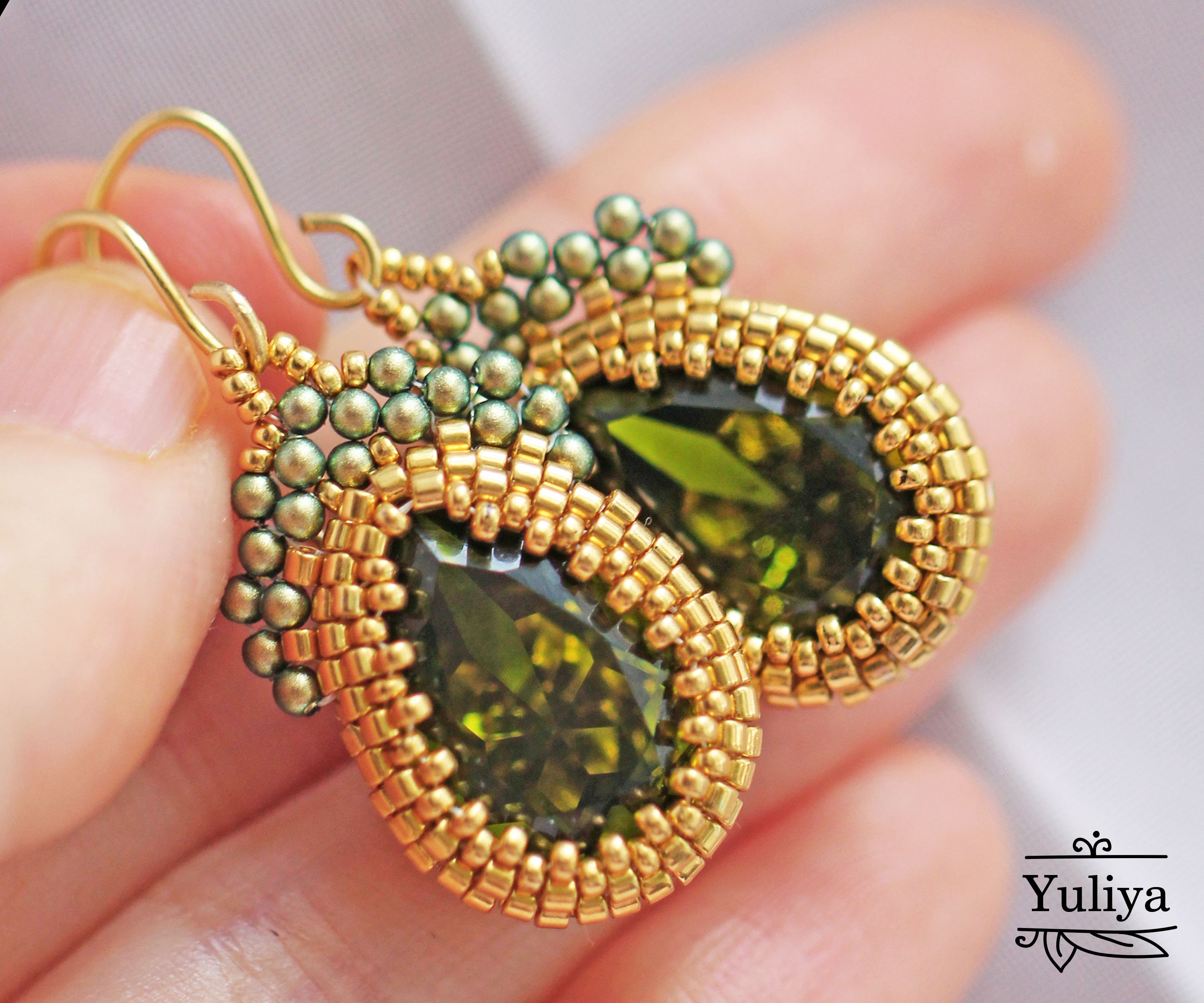 Beaded Earrings Tutorial Beading Pattern Pear Swarovski | Etsy