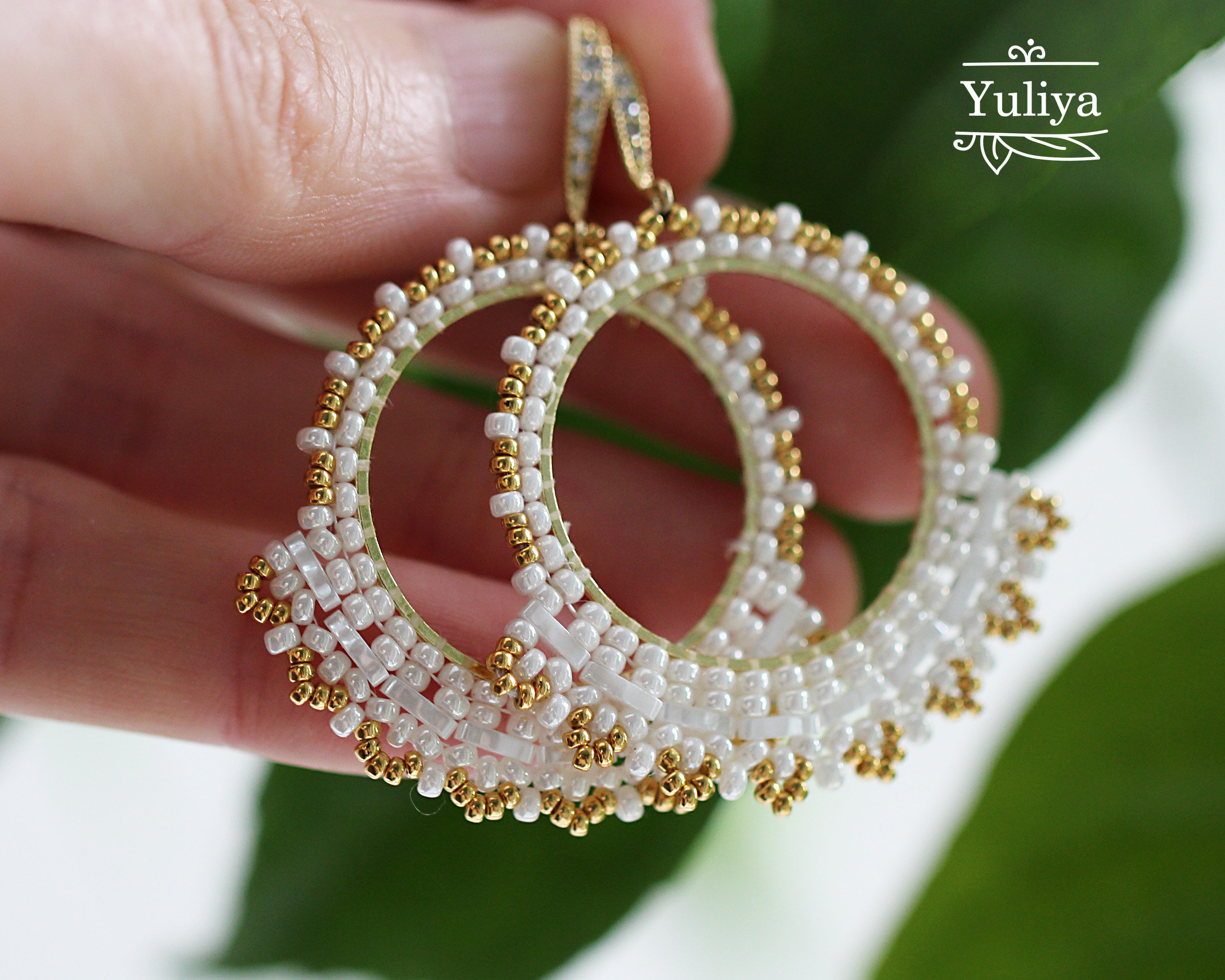 Tutorial Hoop Earrings, Brick Stitch Earrings Beading Pattern, Fringe ...