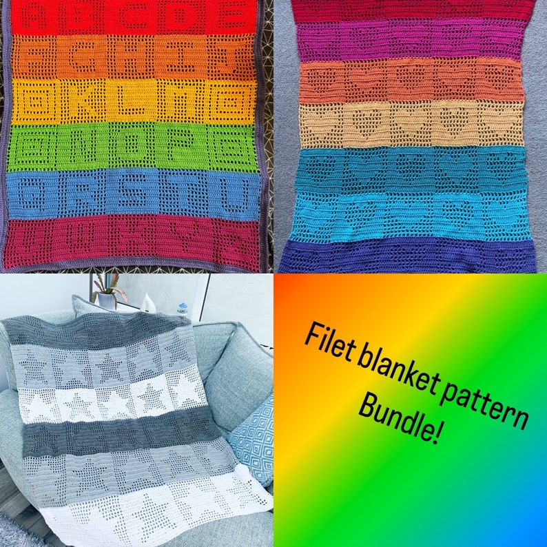 Filet Crochet Baby Blanket Pattern Bundle/rainbow Star Alphabet Blanket ...