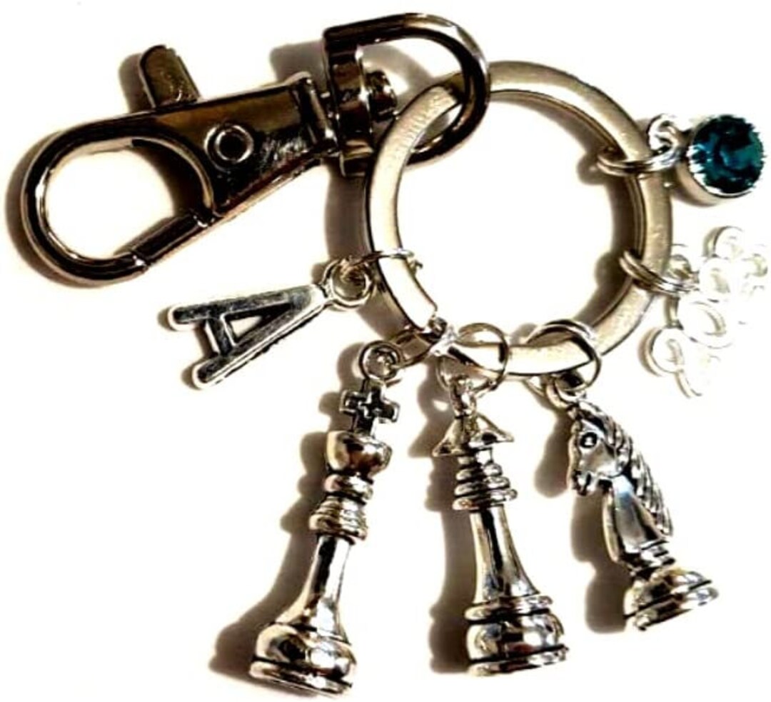 Personalised Chess Pieces King, Queen & Knight Keychain With the Year ...