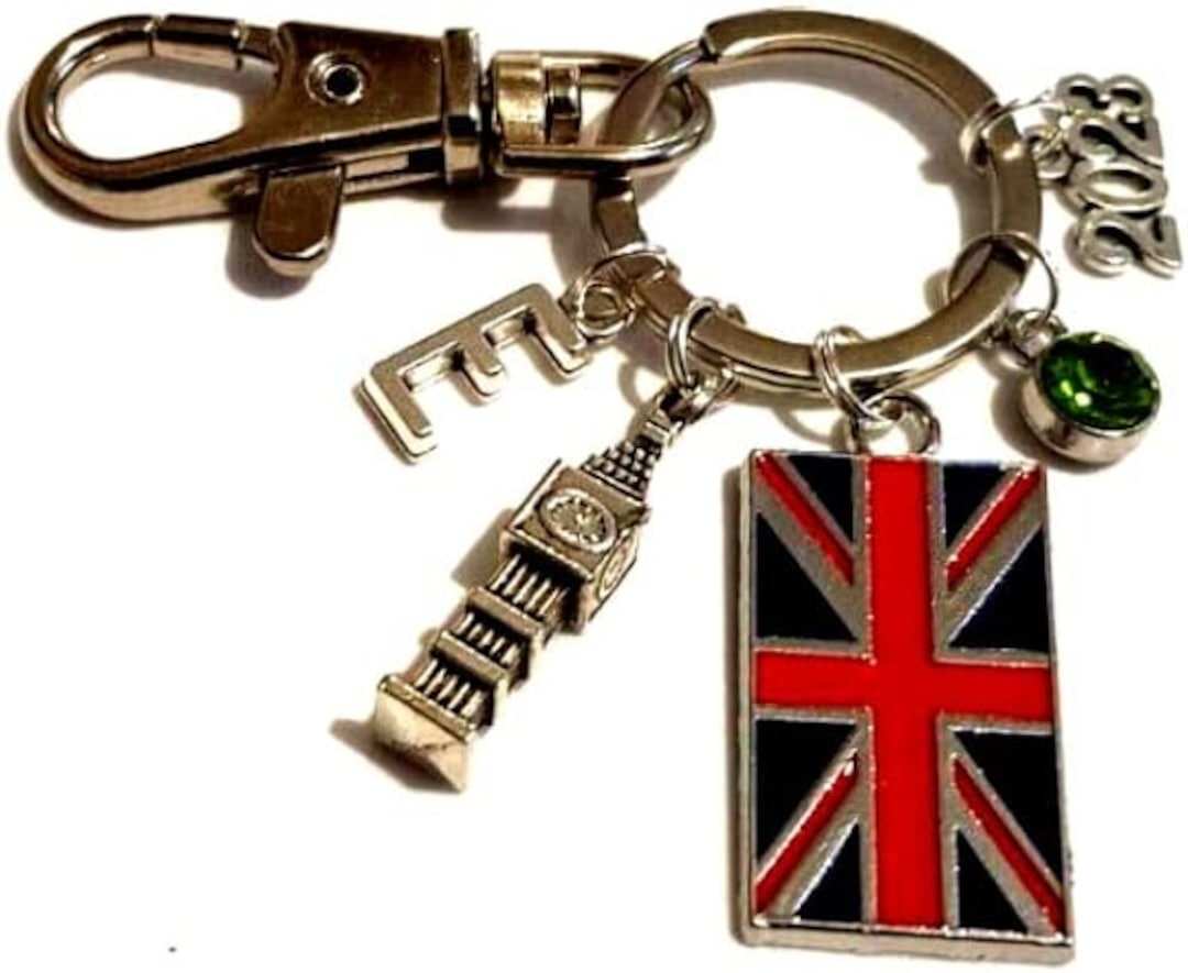 Personalised Union Jack Flag Keychain With Big Ben, Initials, Year ...
