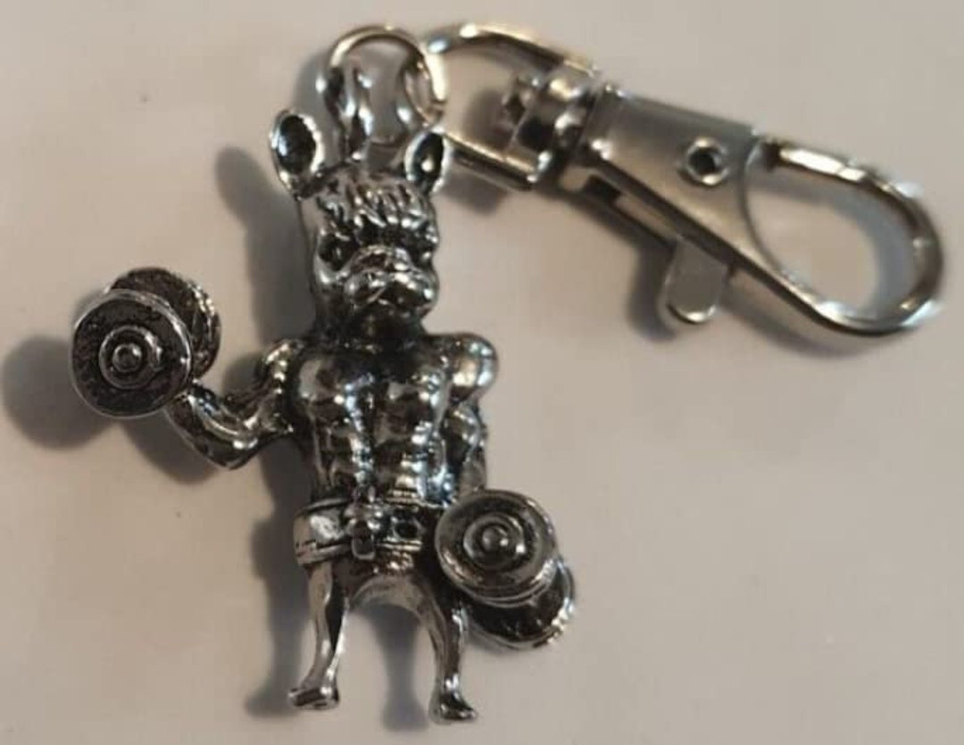 3D Stainless Steel Bodybuilding Bulldog Keycharm/bag Charm, Dumbbells ...