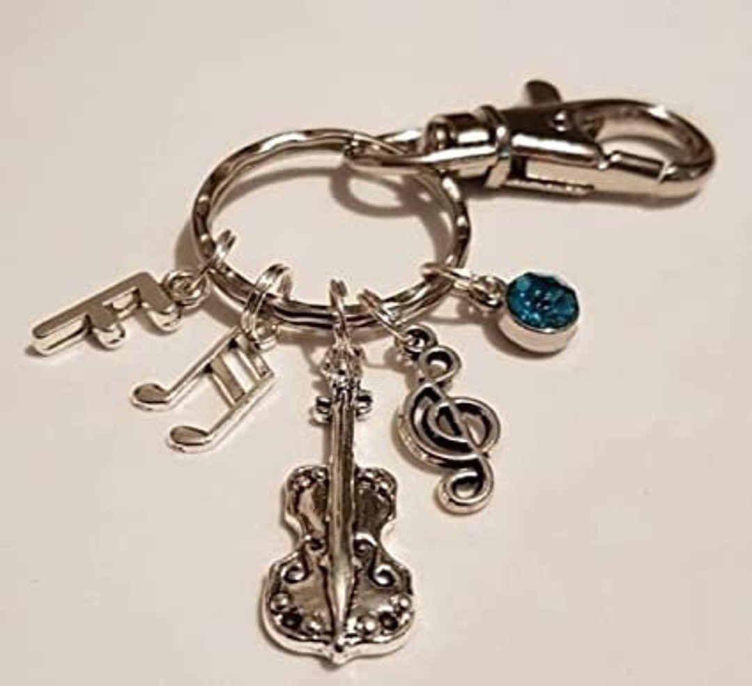 Personalised Violin Keychain With Initial and Birthstone Viola Keyring ...
