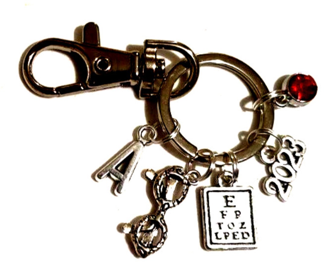 Personalised Spectacles & Snellen Eye Chart Keychain With Initial and ...