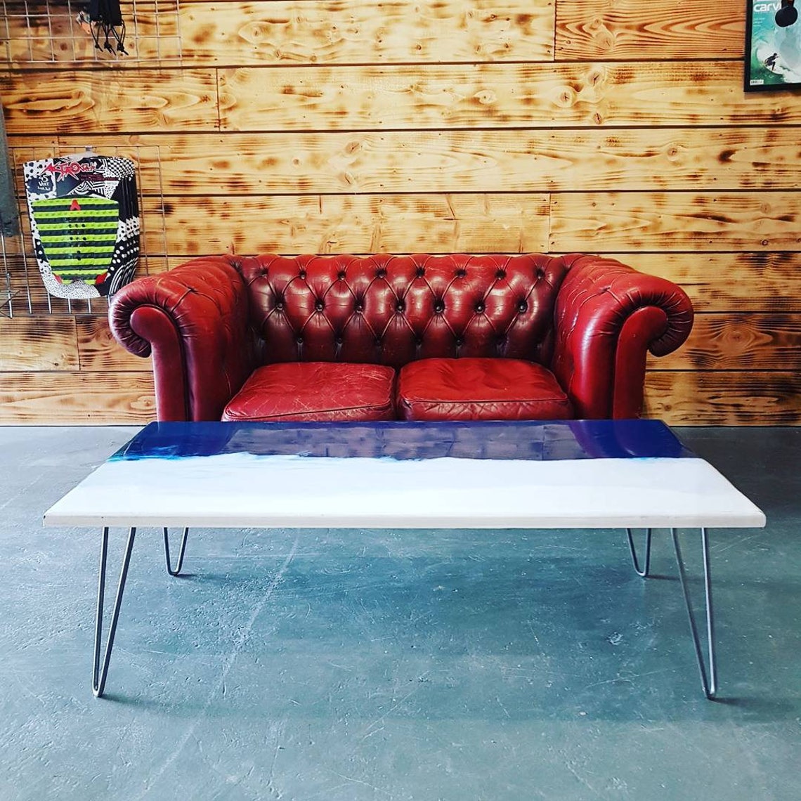 Ocean Side Resin Art Coffee Table Pin Leg Coffee Tables Resin Coffee ...