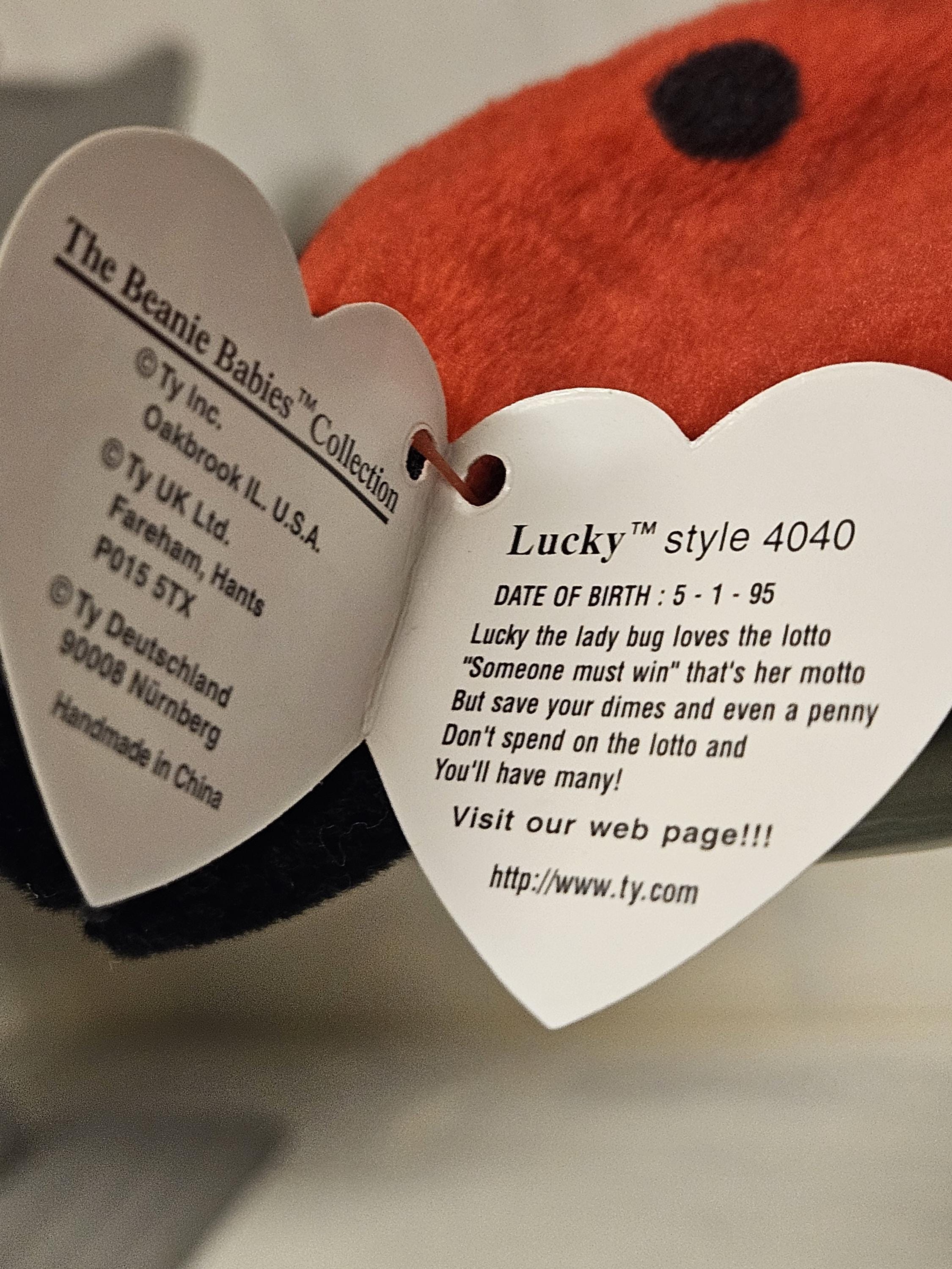 Ty "lucky" the Ladybug Beanie Baby, 4th Generation, Vintage, Rare, and ...