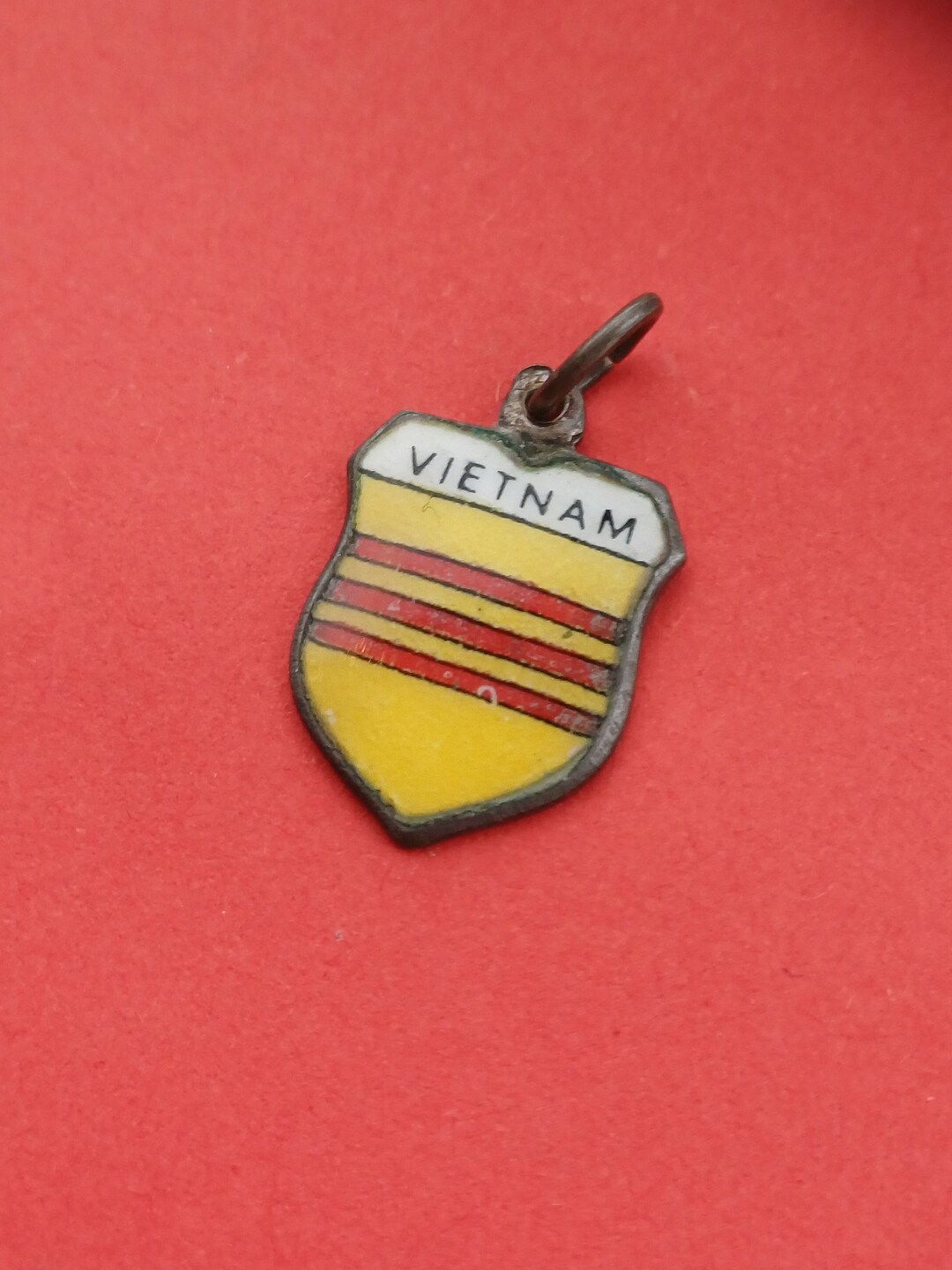 Vintage Silver 835 and Enamel Travel Shield Charm of Vietnam, Coat of ...