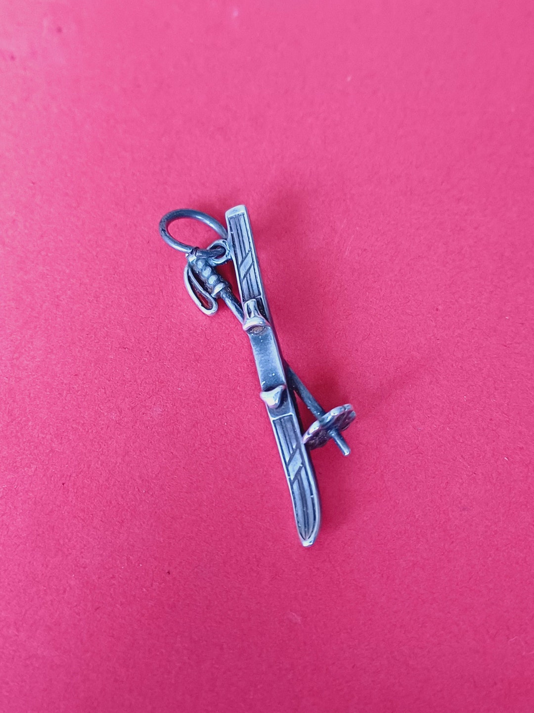 Vintage Large Detailed Silver Ski Charm, Ski Pendant Charm, Crossing ...