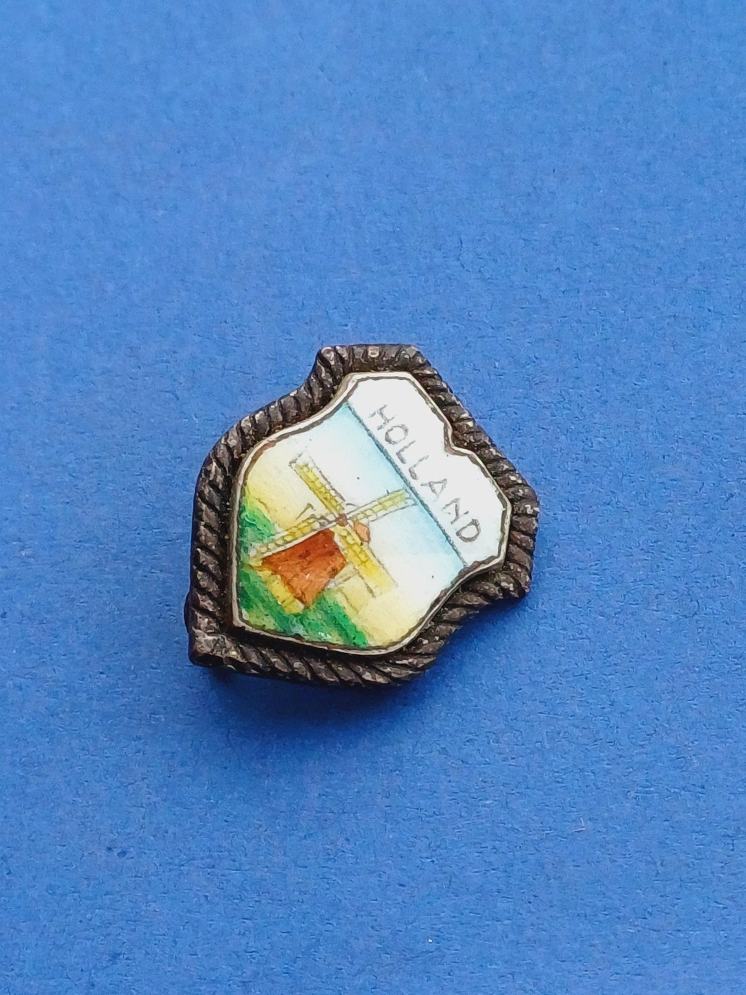 Vintage Dutch Tiny Silver Plated and Enamel Brooch of a Windmill ...