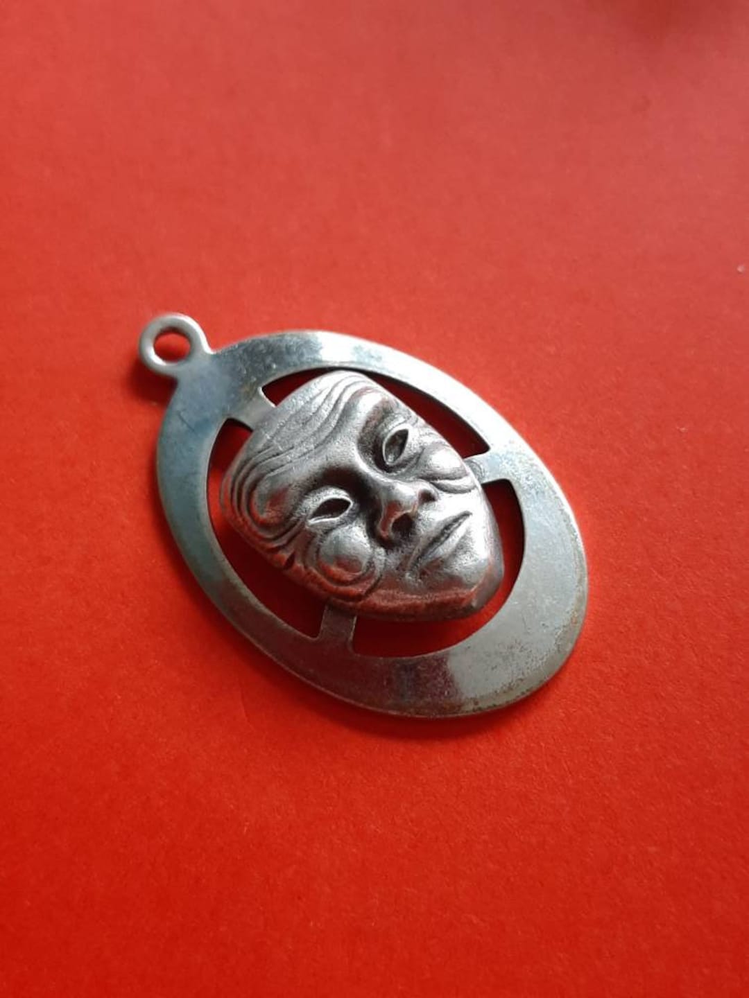 Vintage Silver Plated Openworked Mask of Mime Charm, Old Silver Mime ...