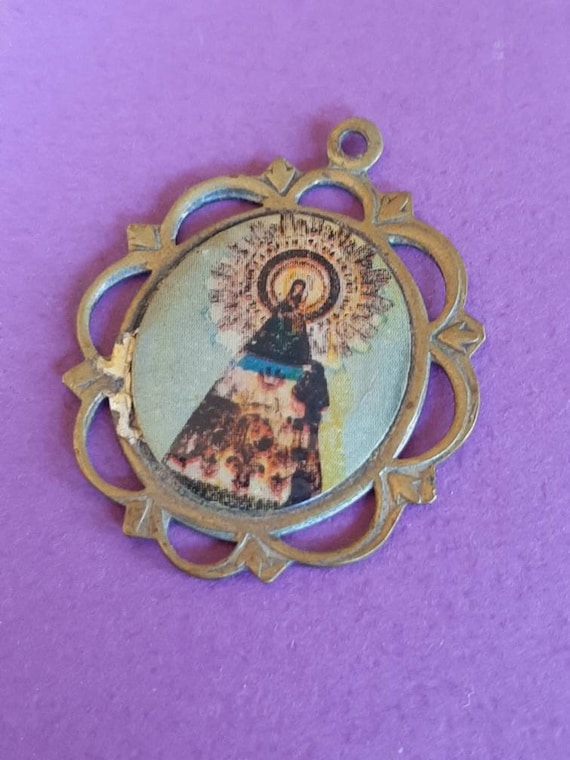 Antique rare religious Catholic French openwork brass… - Gem