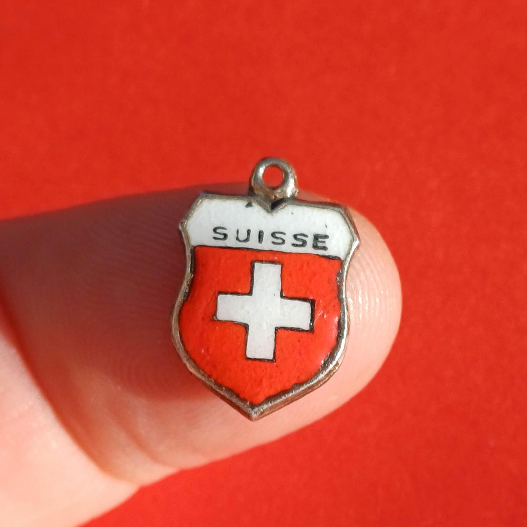 Vintage Silver 800 and Enamel Travel Shield Charm of Switzerland ...