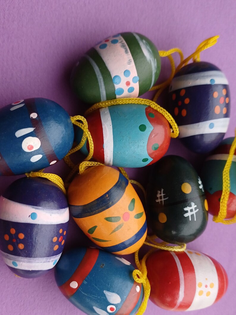 Vintage German Easter Tree Ornaments, Handpainted Wooden Easter Eggs ...