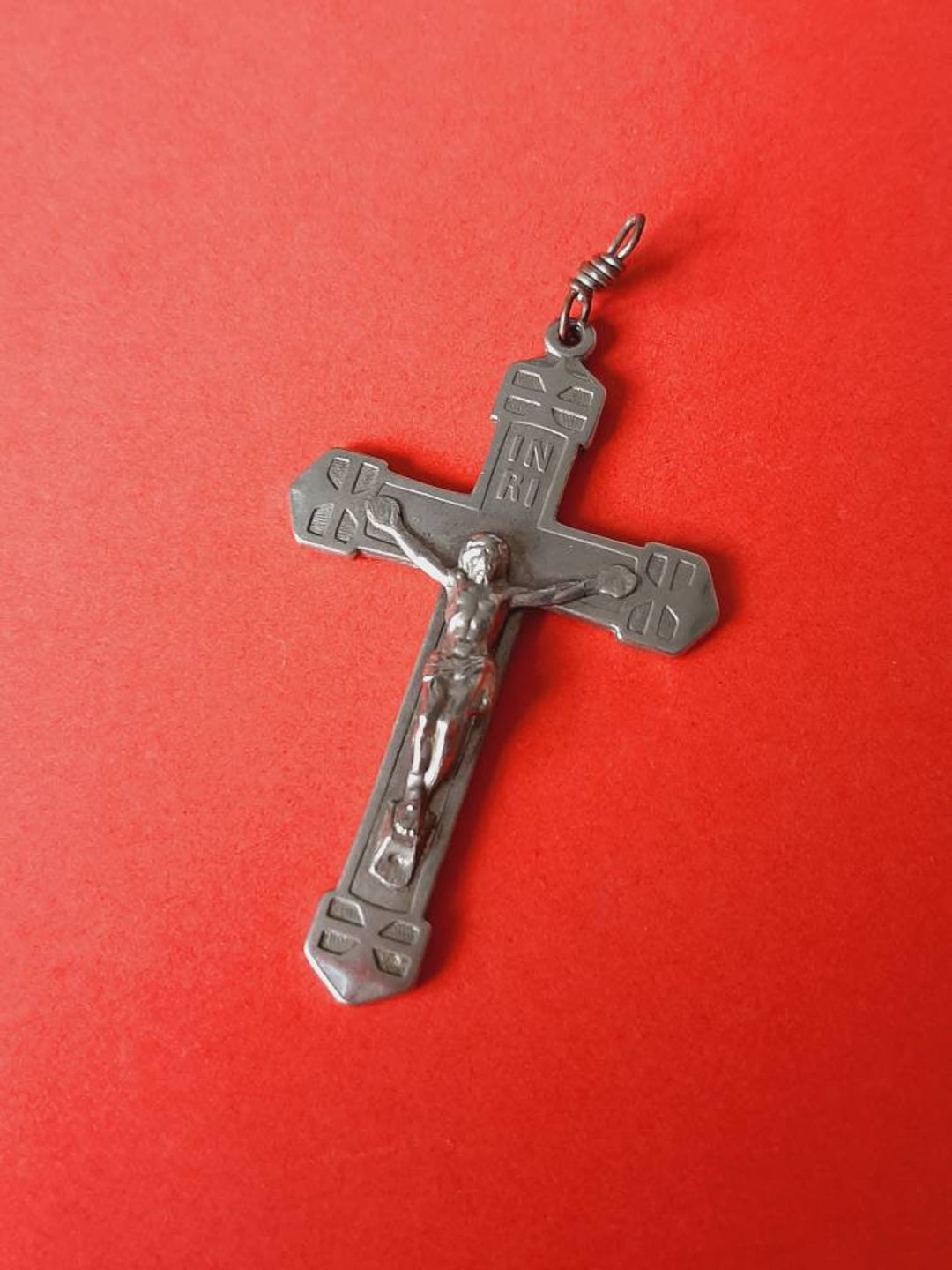 Vintage Religious Catholic Large Detailed Silver Plated Cross of Christ ...