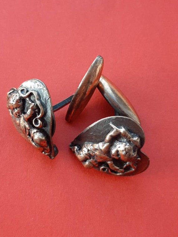 Antique art nouveau copper relief angel heart cufflin… - Gem