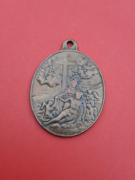 Vintage religious Catholic copper art medal pendant o… - Gem