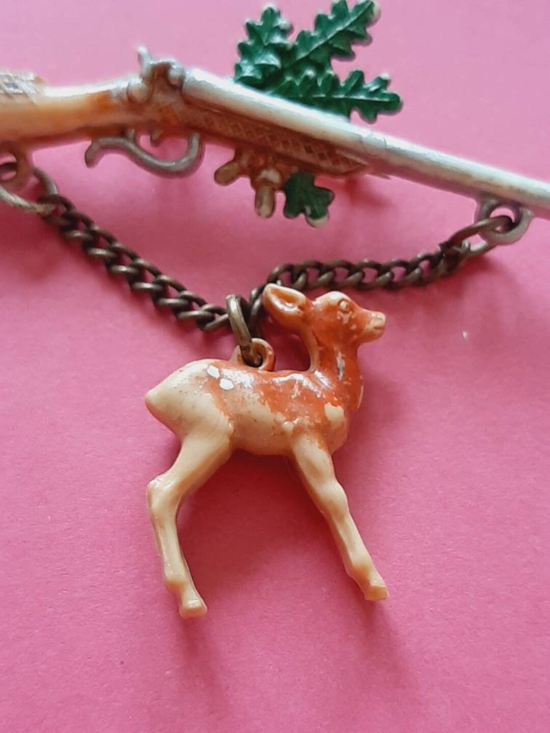 Vintage Celluloid Brooch of a Deer, Old Hunting Brooch, Celluloid ...