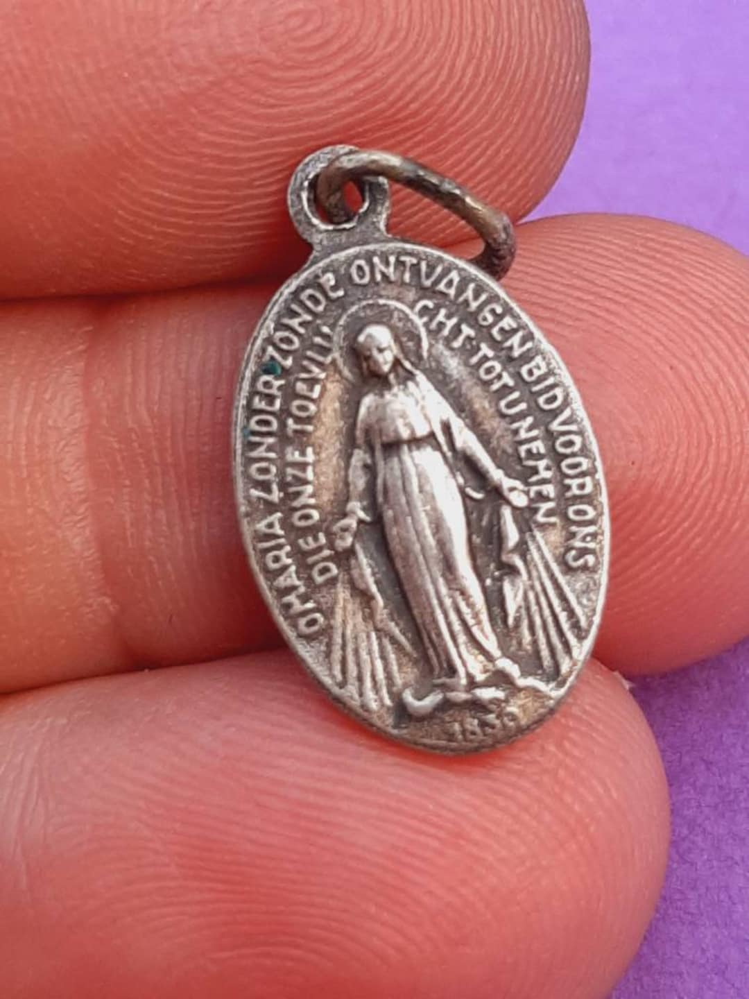 Vintage Religious Catholic Oval Silver Plated Medal Pendant of the ...