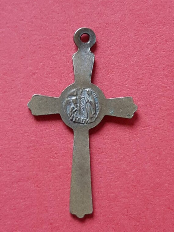 Vintage religious Catholic Italian blue enamel cross … - Gem