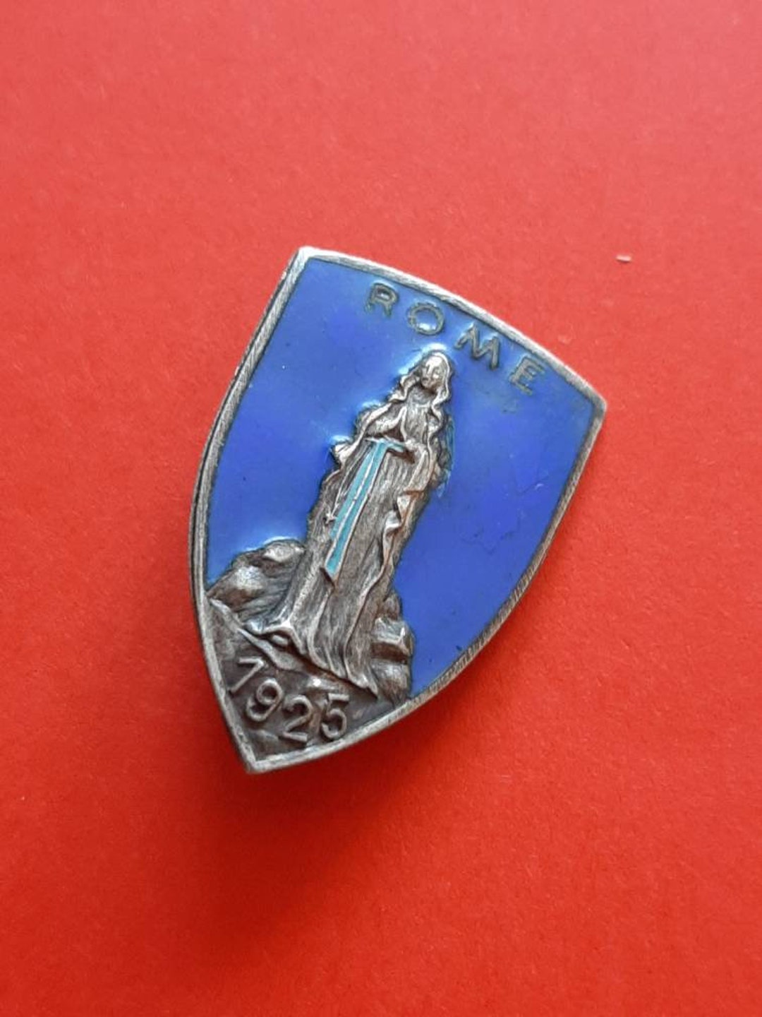 Vintage Religious Catholic Italian Blue Enamel Brooch of the Blessed ...