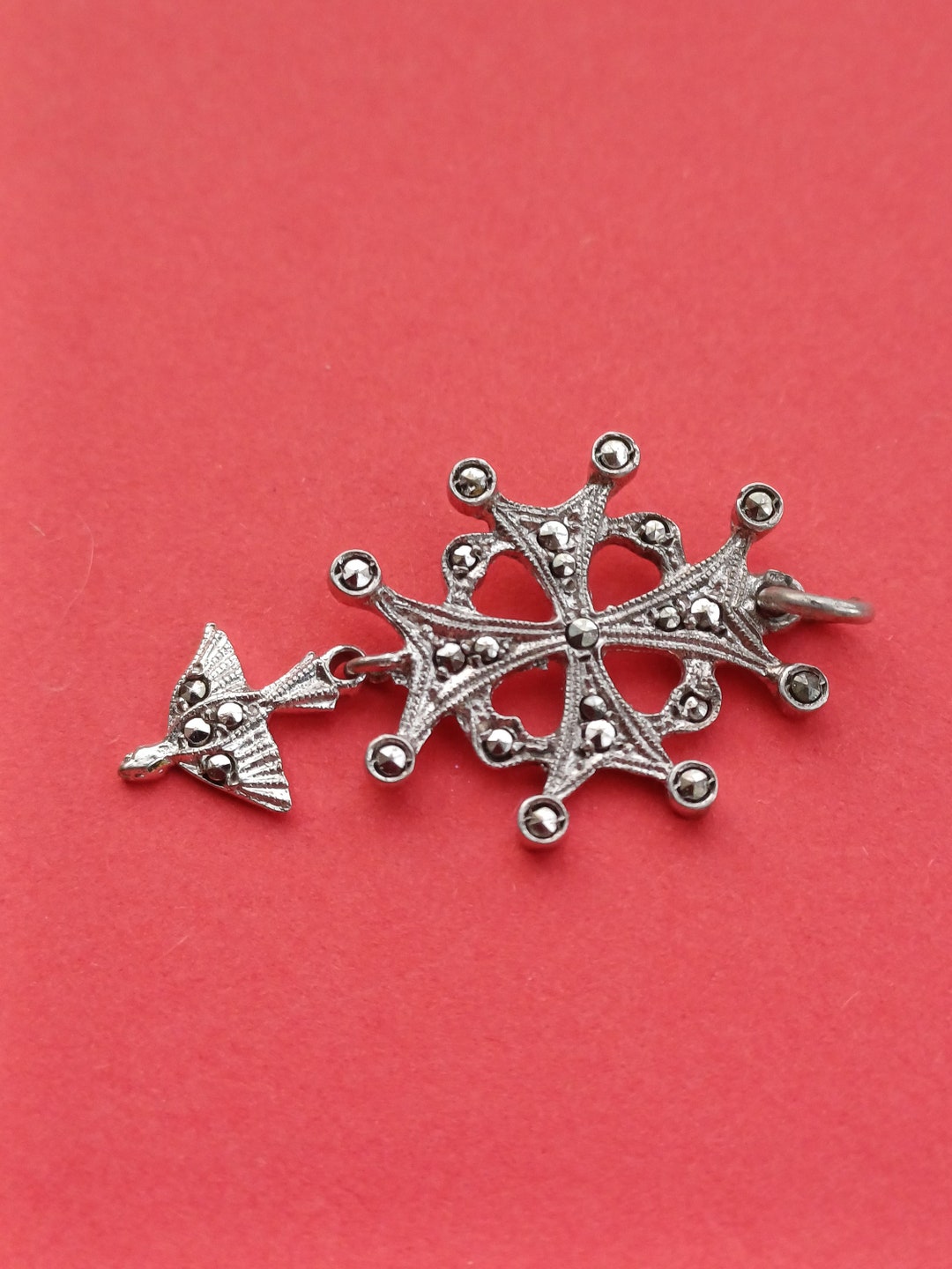 Vintage Dutch Markacite Silver Hallmarked 835 Huguenot Cross Pendant ...