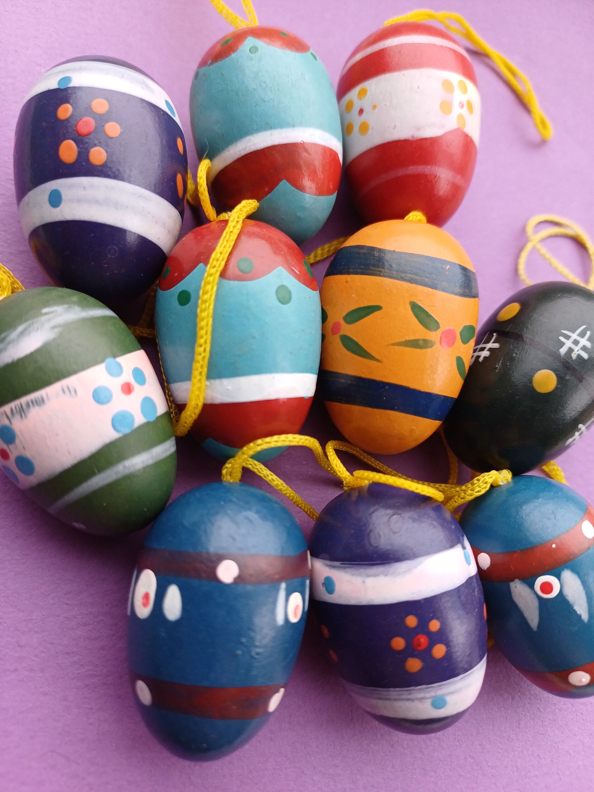Vintage German Easter Tree Ornaments, Handpainted Wooden Easter Eggs ...