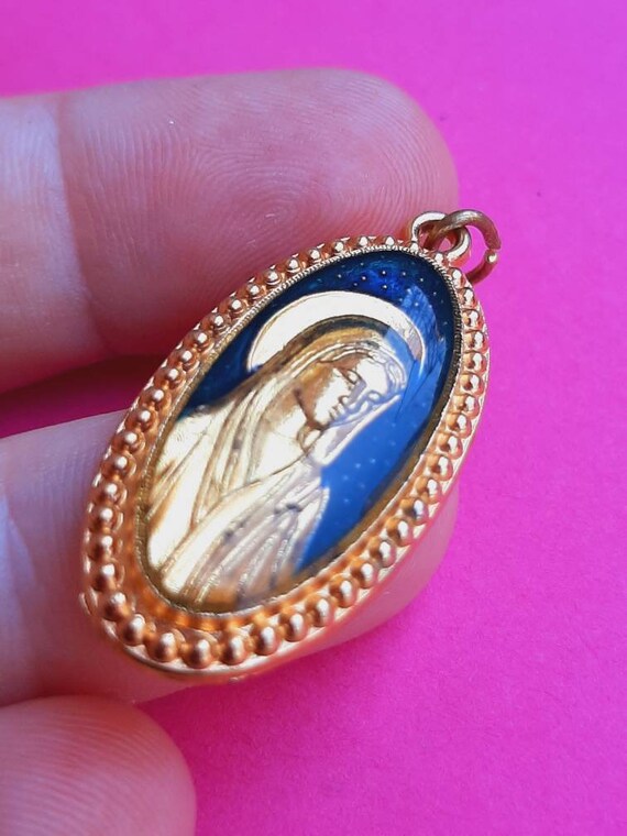 Religious Catholic shiny vintage French oval gold pla… - Gem