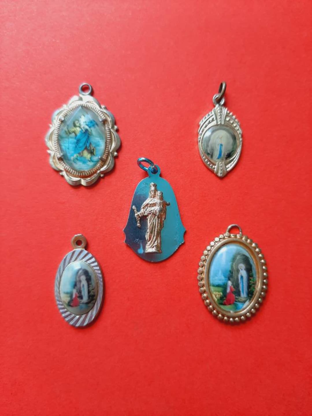 Mix Vintage Religious Catholic Colorful Medal Pendants, Religious Mix ...