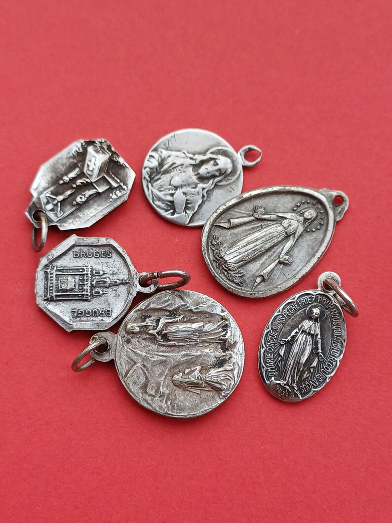 Vintage Religious Catholic Mix of Silver Plated Medal Pendants ...