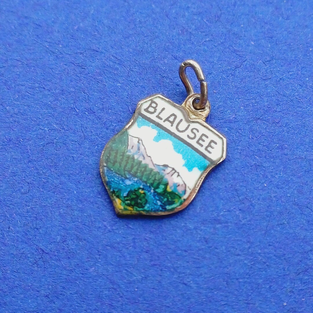 Vintage 800 Silver and Enamel Travel Shield Charm of Blausee, Charm of ...