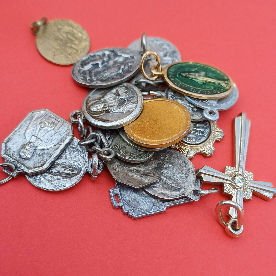 Group of Mixed Religious Catholic Tiny Gold and Silver Plated Rosary ...