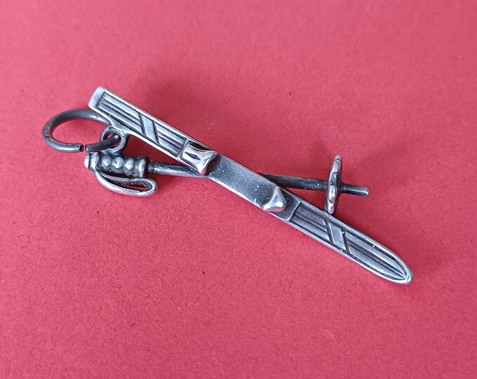 Vintage Large Detailed Silver Ski Charm, Ski Pendant Charm, Crossing ...