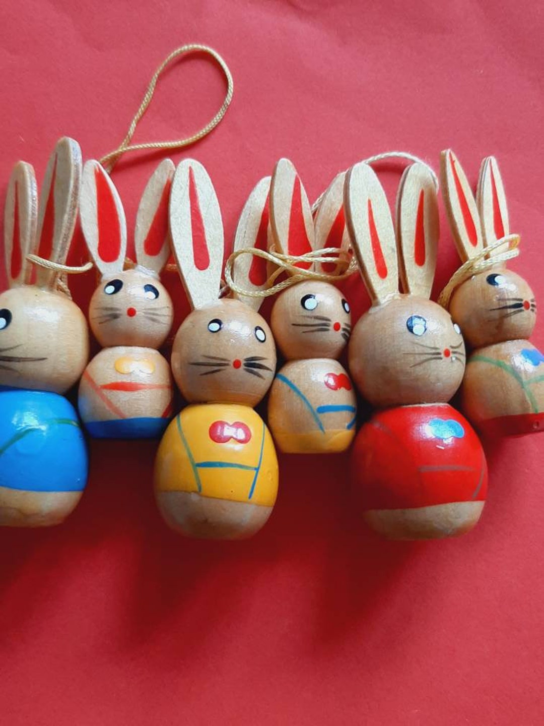 Vintage German Easter Figures, Handpainted Wooden Easter Bunnies, Old ...