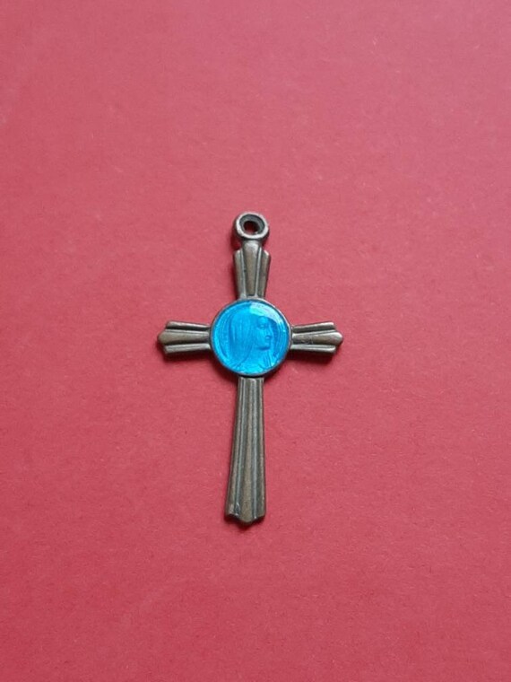 Vintage religious Catholic Italian blue enamel cross … - Gem