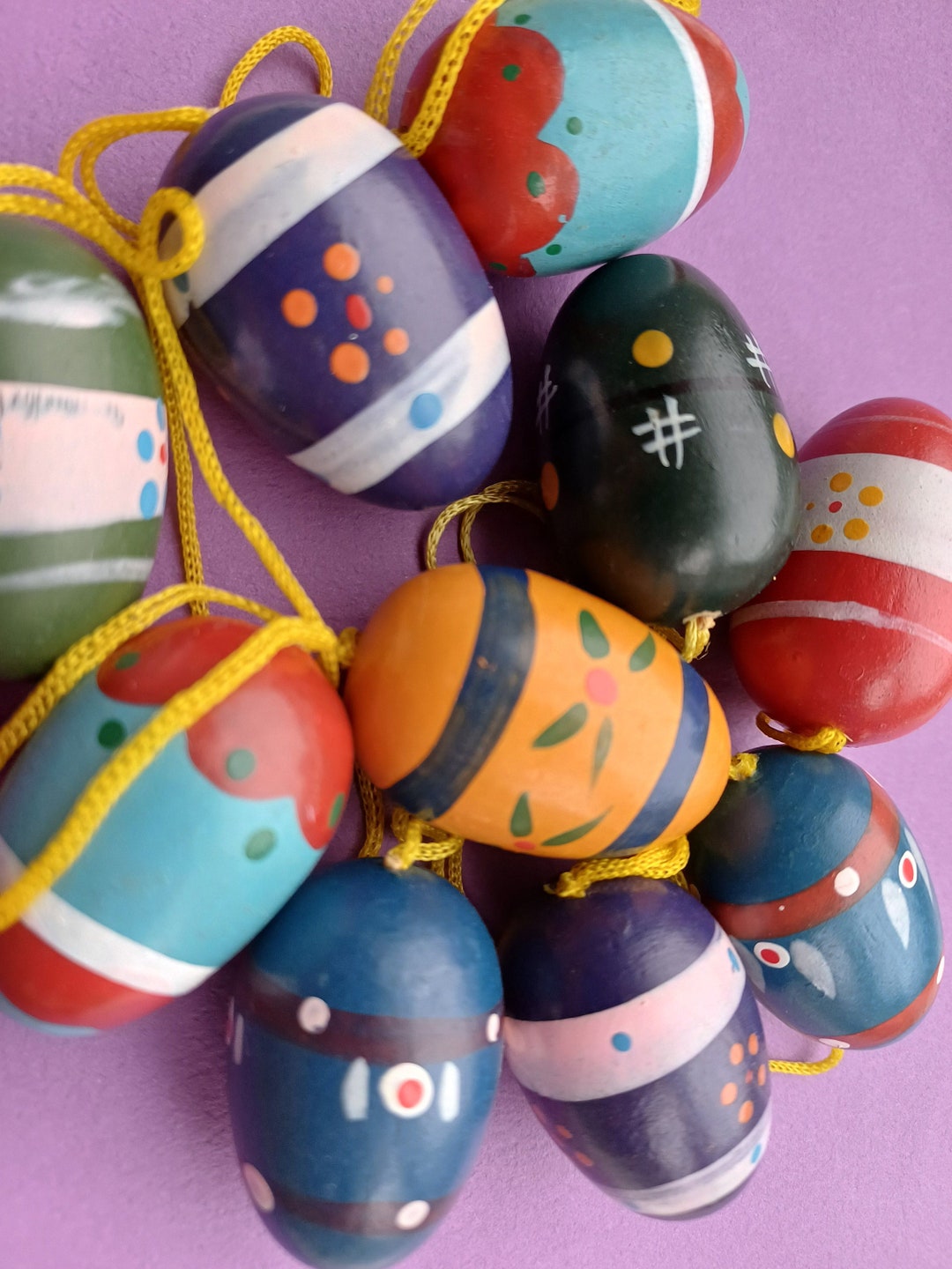 Vintage German Easter Tree Ornaments, Handpainted Wooden Easter Eggs ...
