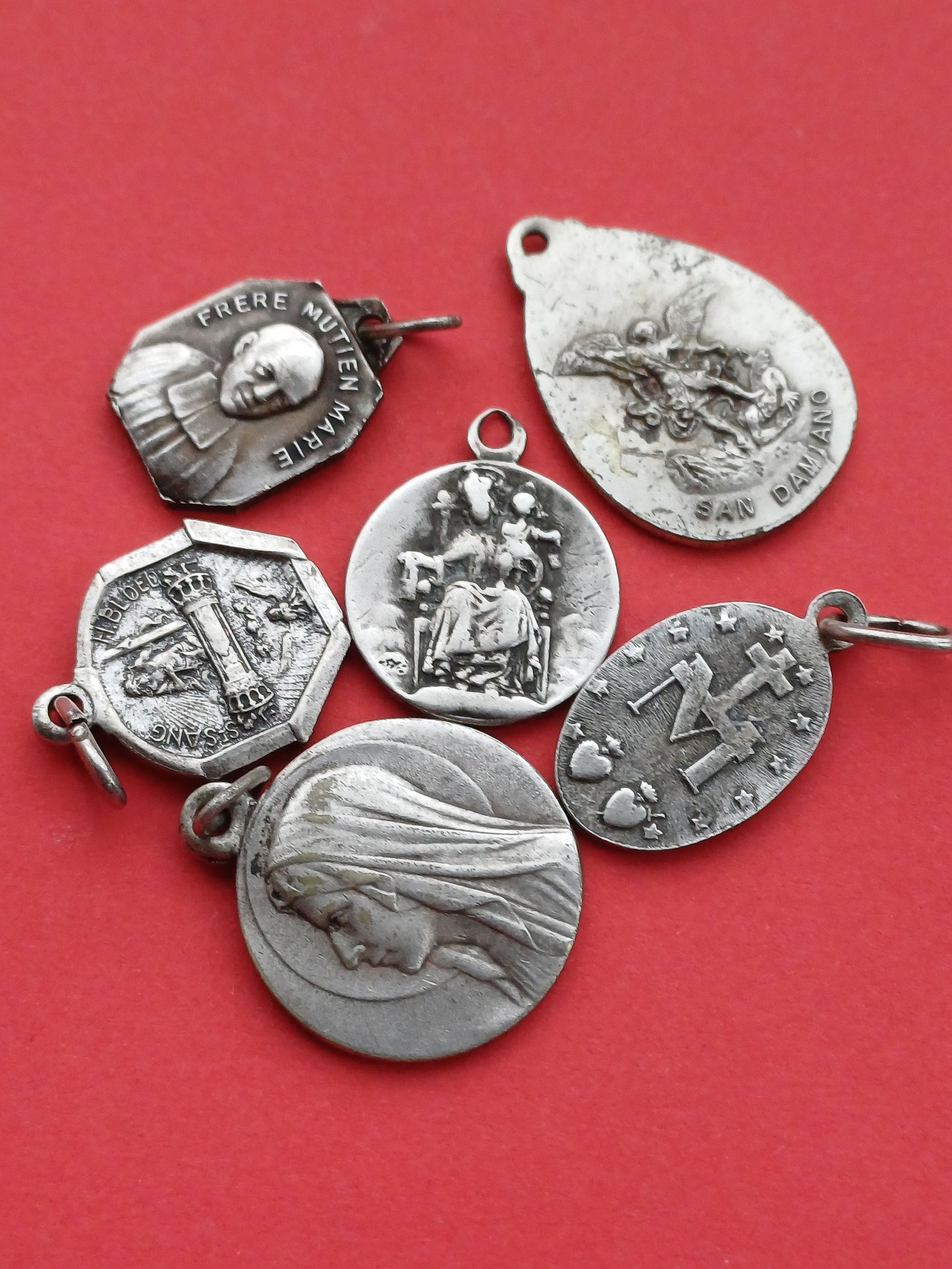 Vintage Religious Catholic Mix of Silver Plated Medal Pendants ...