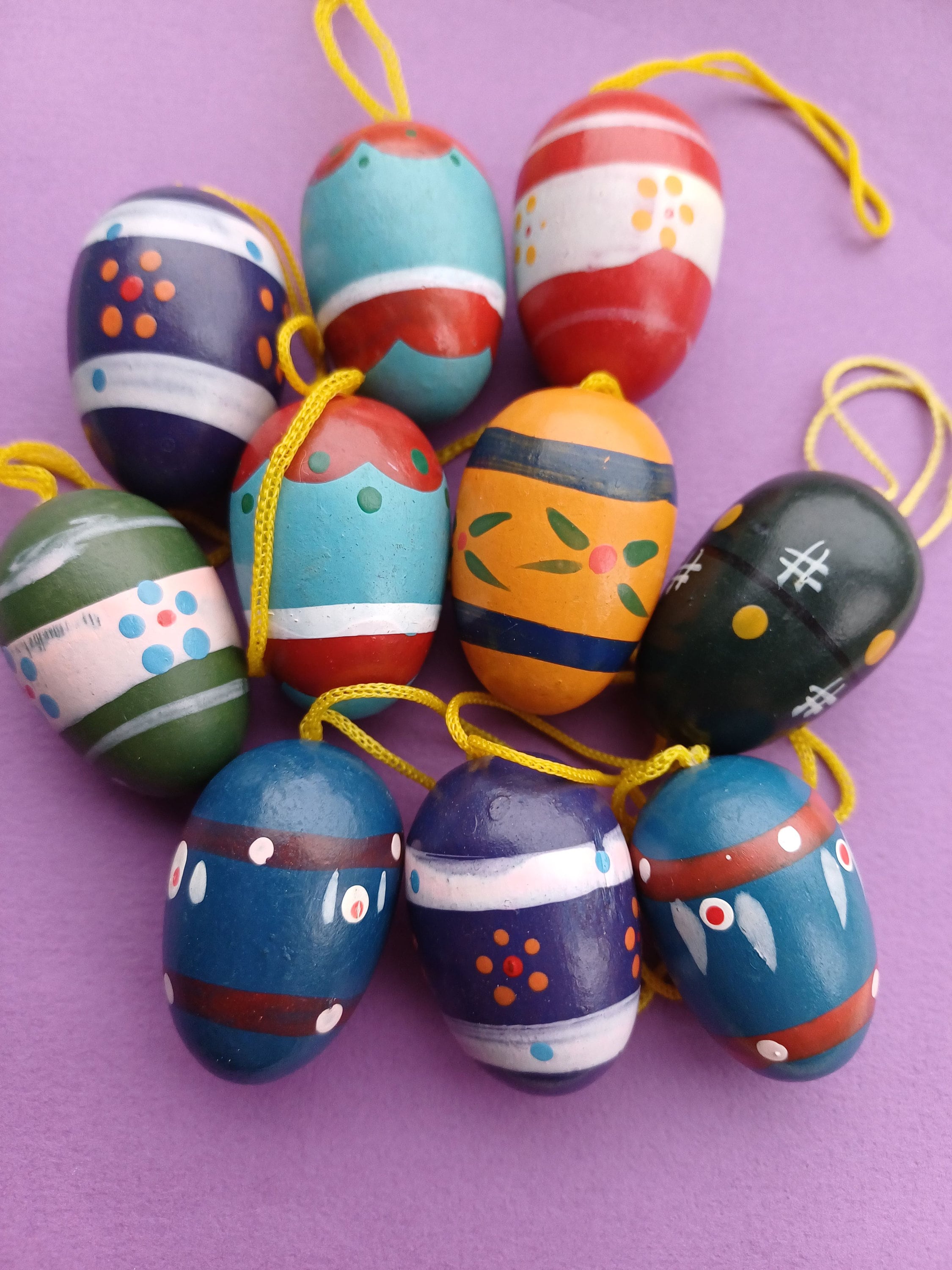 Vintage German Easter Tree Ornaments, Handpainted Wooden Easter Eggs ...
