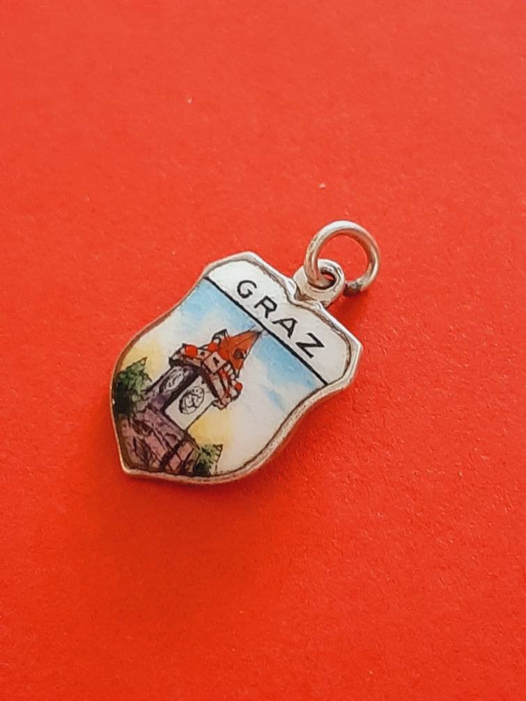 Vintage Silver 800 and Enamel Travel Shield Charm of Graz Steiermark ...