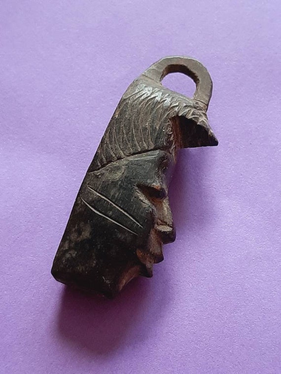 Vintage African wooden handcarved talisman pendant, o… - Gem