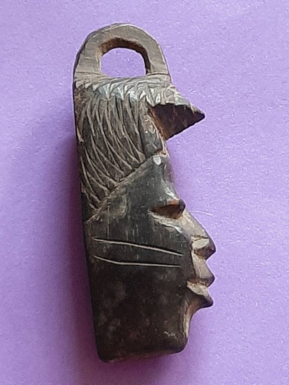Vintage African wooden handcarved talisman pendant, o… - Gem