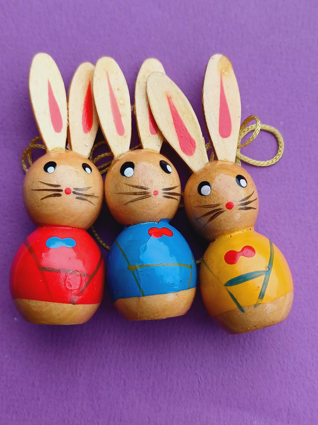 Vintage German Easter Figures, Handpainted Wooden Easter Bunnies, Old ...