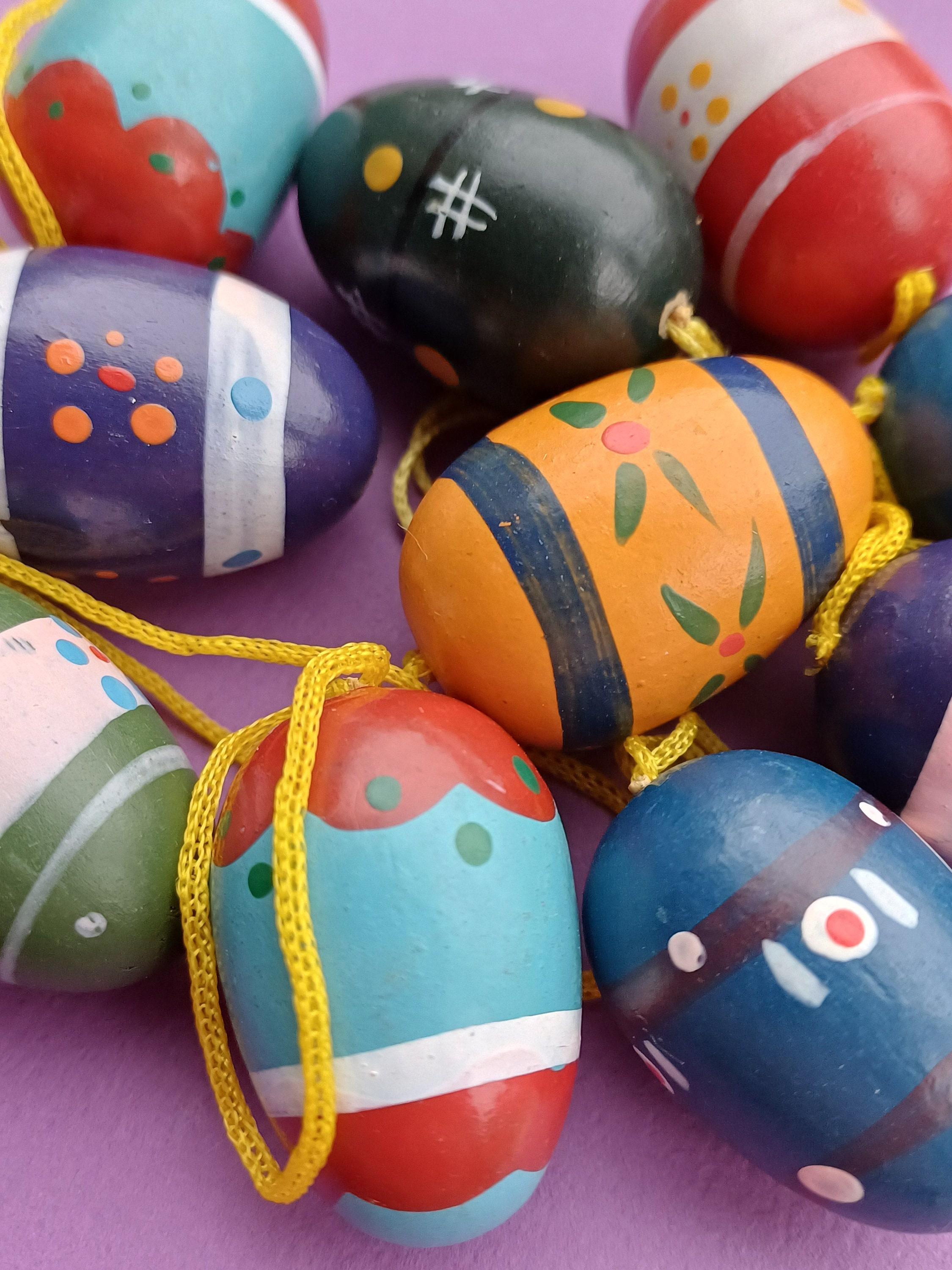 Vintage German Easter Tree Ornaments, Handpainted Wooden Easter Eggs ...