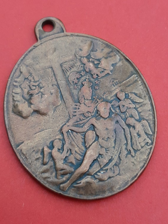 Vintage religious Catholic copper art medal pendant o… - Gem