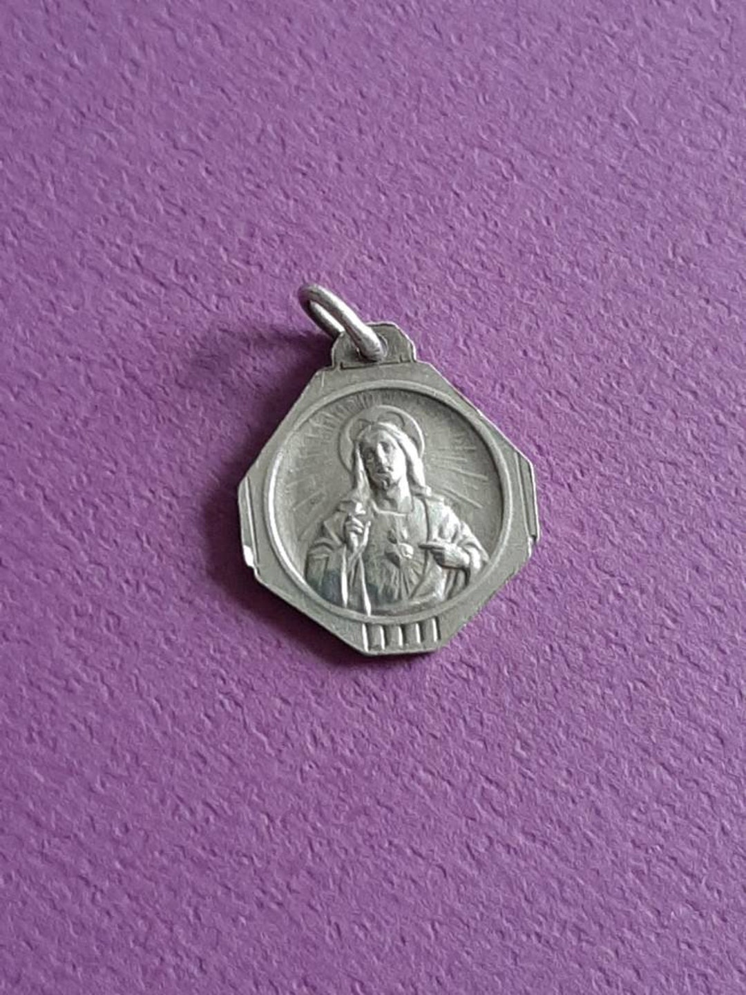 Vintage Religious Catholic Silver Plated Medal Pendant of Jesus Christ ...