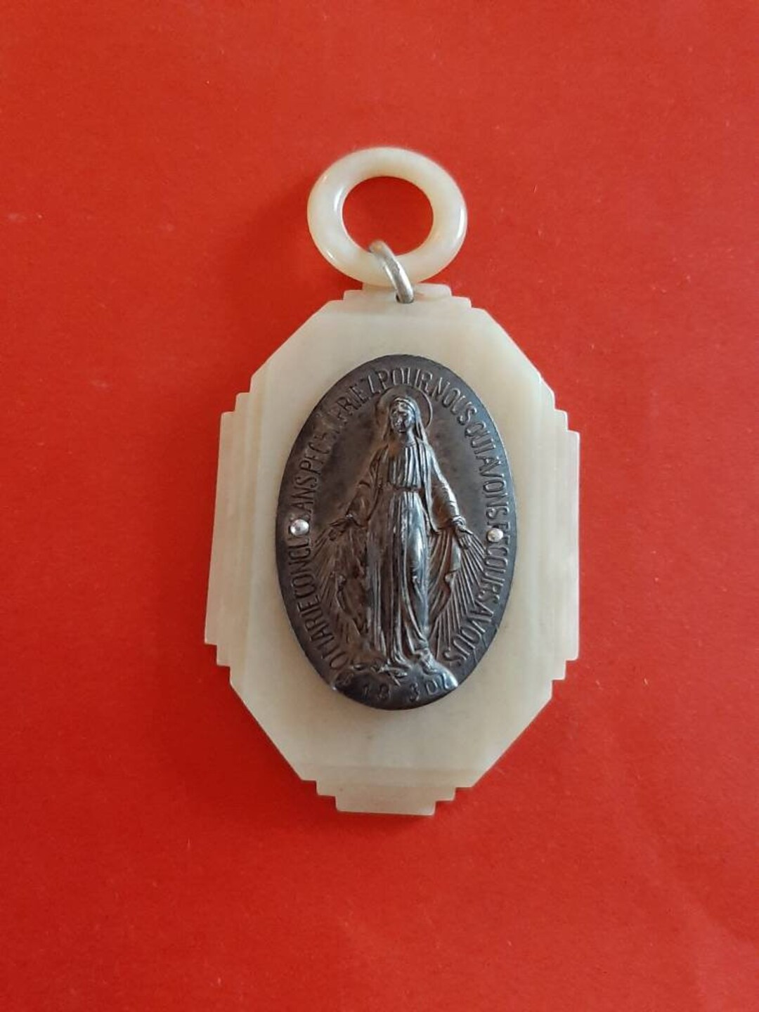 Antique Religious Catholic Celluloid Baby Cradle Protection Our Lady ...