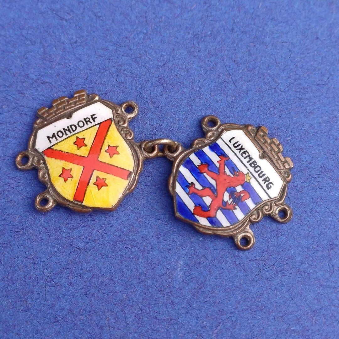 Vintage Enamel Travel Shield Connectors, Charms of Luxembourg, Mondorf ...