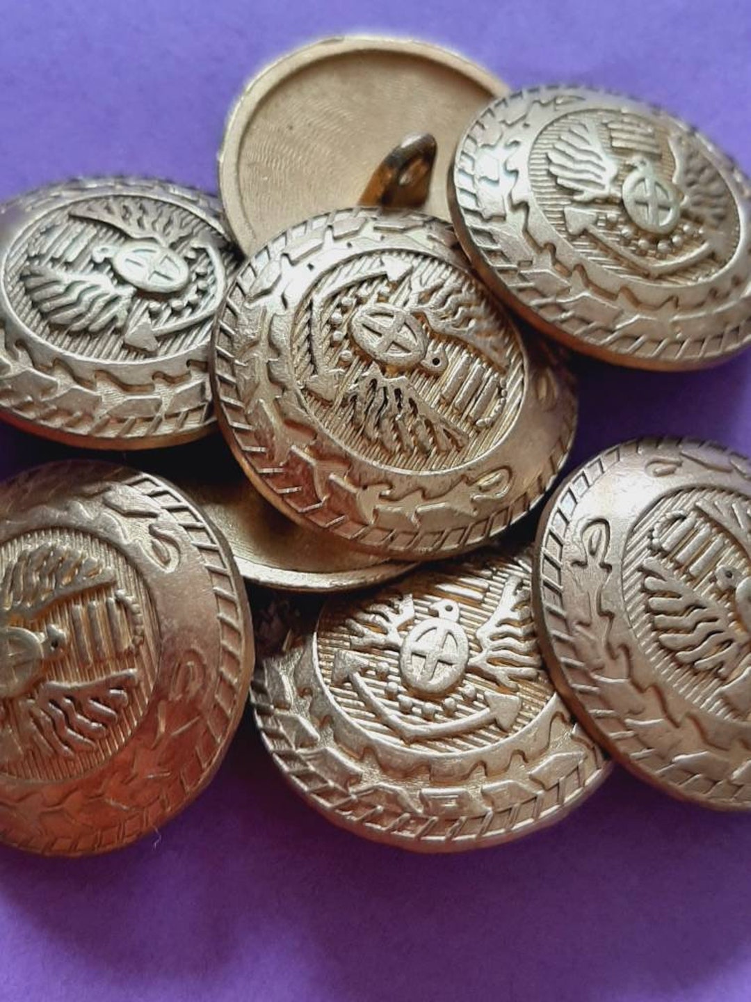 Old Detailed Brass Military Buttons, Heraldry Button, Coat of Arms ...