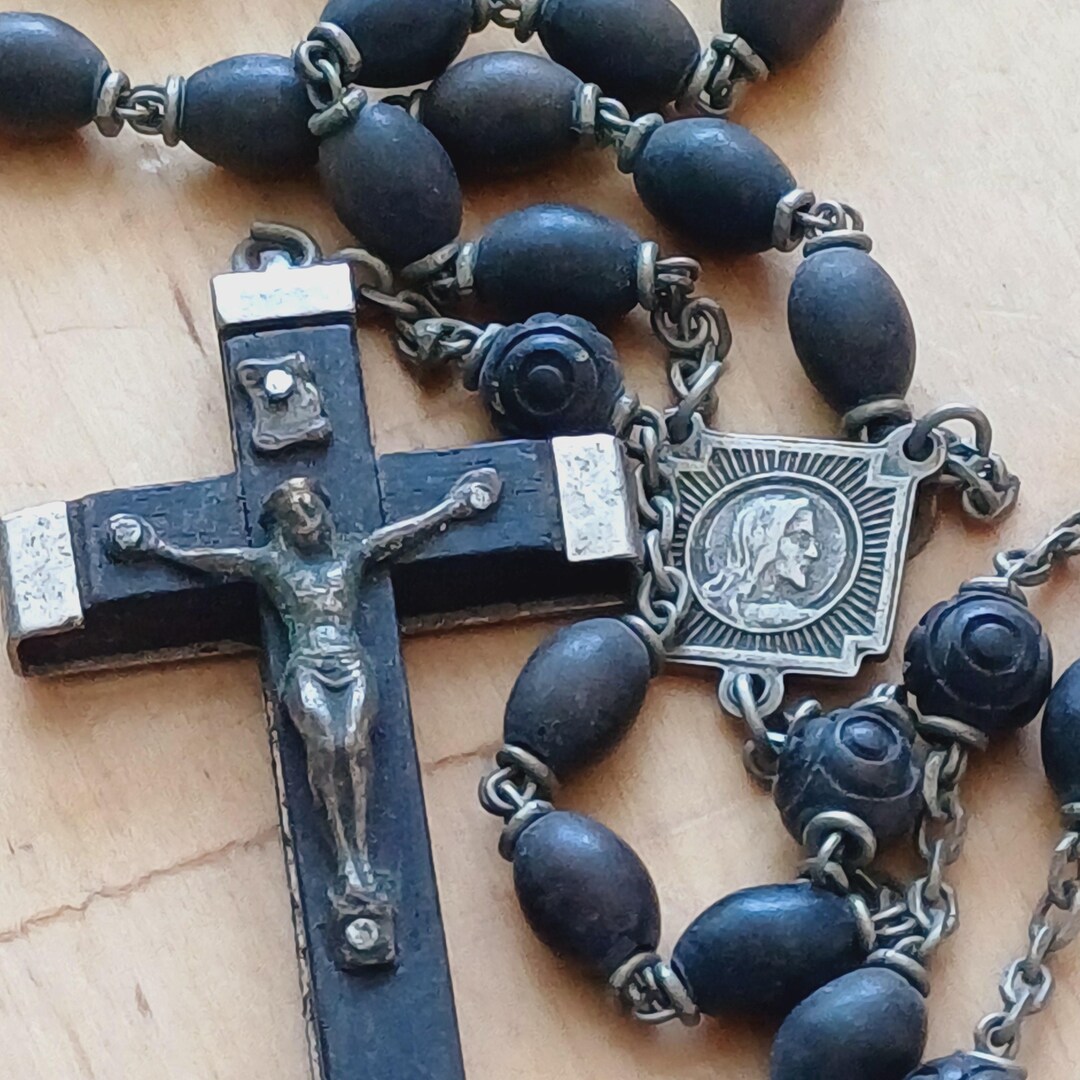 Vintage Religious Catholic Italian Dark Wooden Rosary, INRI Cross ...