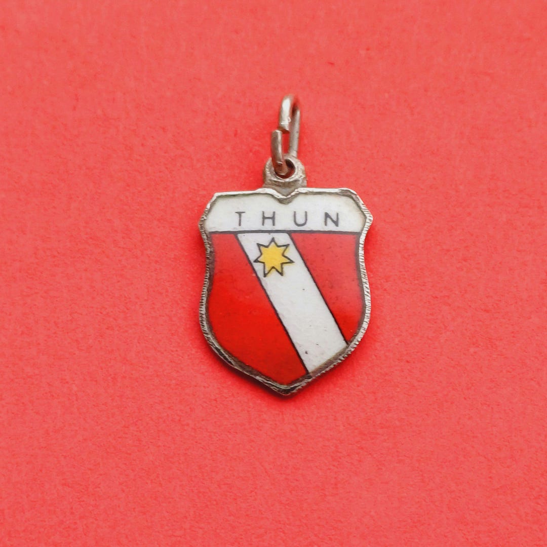 Vintage 800 Silver and Enamel Travel Shield Charm of Thun, Charm of ...